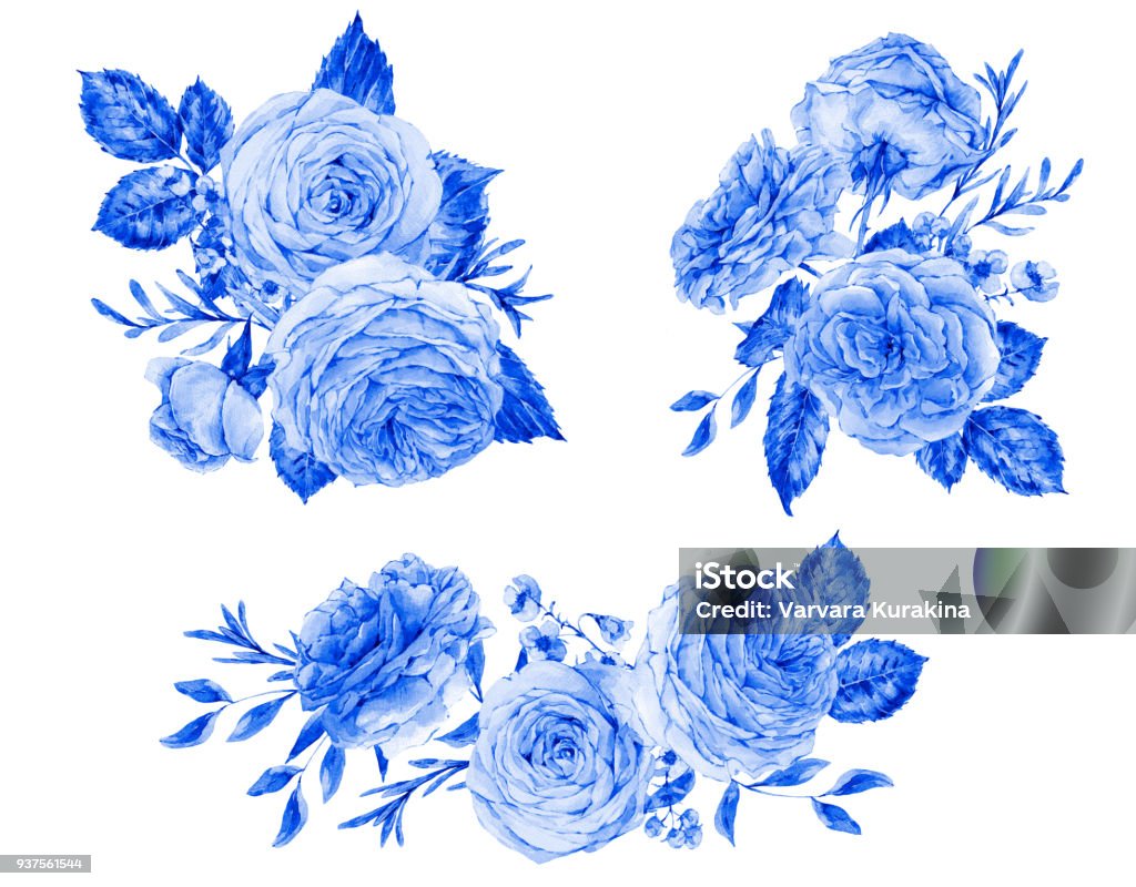 Ilustración de Acuarela Conjunto De Rosas De Verano Vintage y más ... Ilustración de Acuarela Conjunto De Rosas De Verano Vintage y más ...
