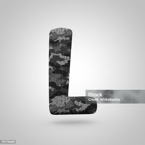 L 흰색 배경에 고립 된 위장 텍스처와 대문자 편지 0명에 대한 스톡 사진 및 기타 이미지 0명 3차원 형태 검은색