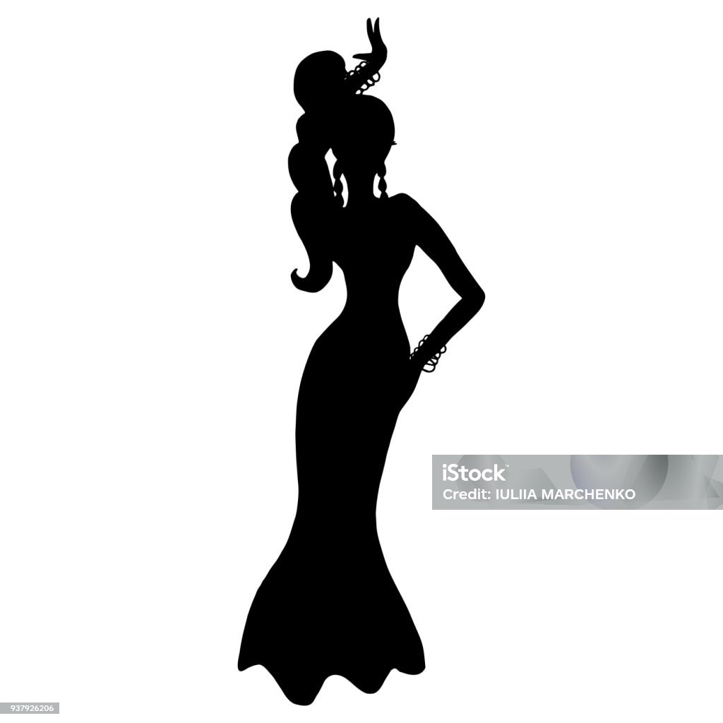 Vector Illustration With Silhouette Of Woman Dancing Belly Dance Stock