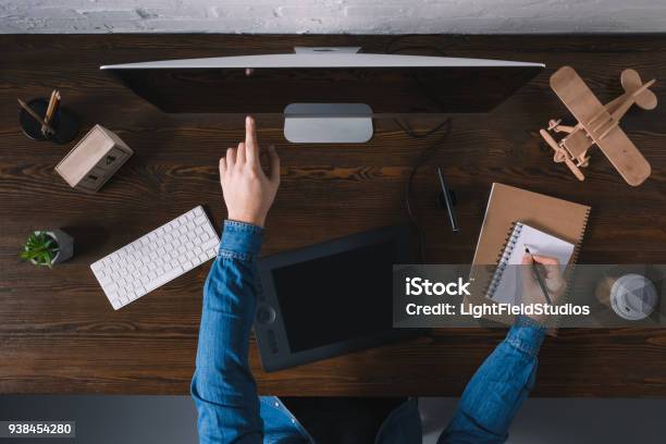 Memotong Bidikan Orang Menggunakan Komputer Desktop Dan Membuat Catatan ... Memotong Bidikan Orang Menggunakan Komputer Desktop Dan Membuat Catatan ...