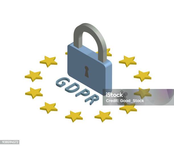 Gdpr 개념 아이소메트릭 그림 일반 데이터 보호 규칙입니다 개인정보의 보호입니다 벡터 상징 흰색 배경에 고립 3차원 형태에