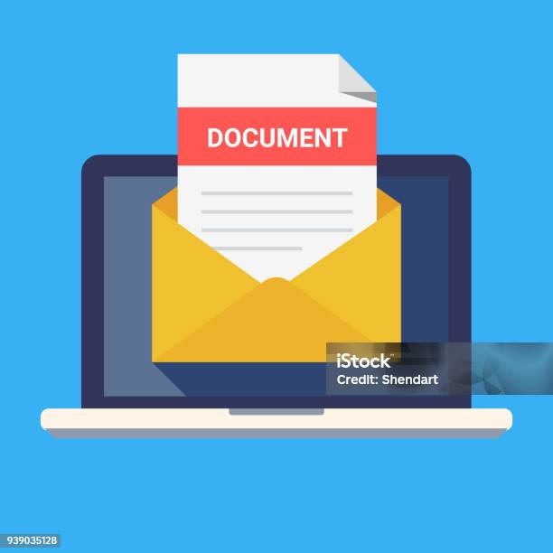 Laptop Dan Amplop Dengan Dokumen Email Dengan Header Dokumen Baris
