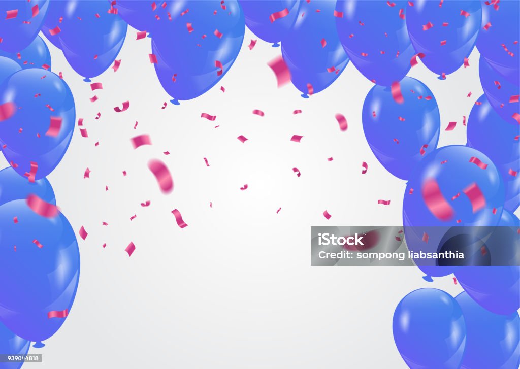 Ilustración De Globos De Color Rosa Y Azul De Papel De Color En Vuelo