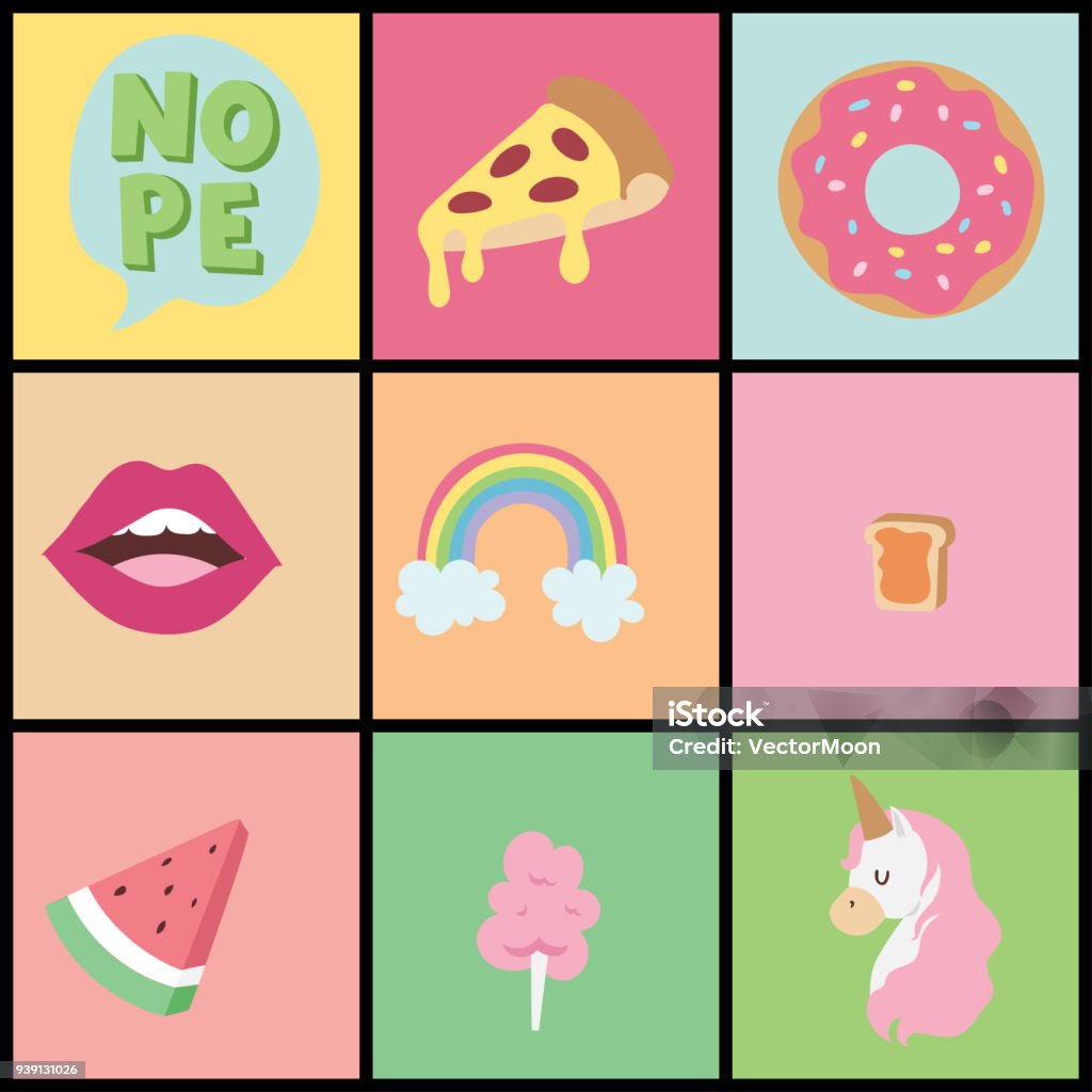 Hipster Patches Elements Hand Drawn Cute Fashionable Stickers Doodle