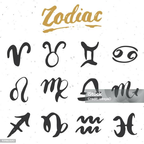 Ensemble De Signes Du Zodiaque Et Lettrages Symboles De Lastrologie