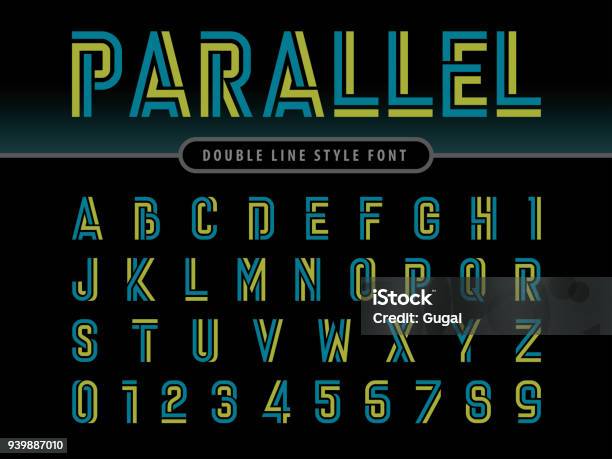 Vector Of Modern Alphabet Letters And Numbers Parallel Lines Stylized