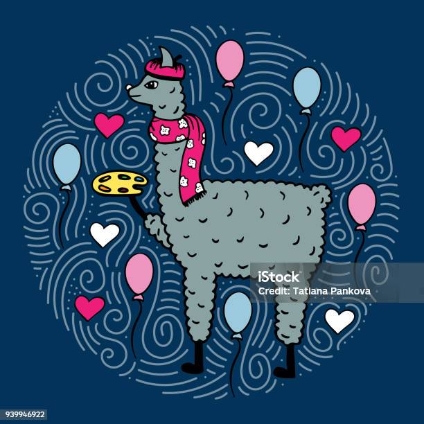 Ilustrasi Lucu Yang Digambar Tangan Seorang Seniman Lama Dengan Palet