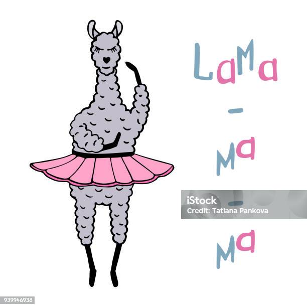 Ilustrasi Lucu Yang Digambar Tangan Dari Lamaballerina Dalam Tutu