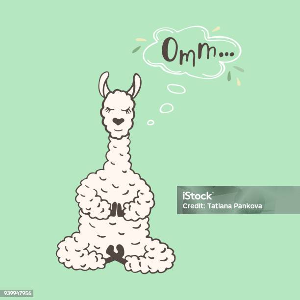 Ilustrasi Lucu Yang Digambar Tangan Dari Lamayogi Dalam Pose Teratai