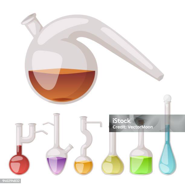 Kimia Flask Laboratorium Vektor Lab Gelas Tabung Cair Bioteknologi