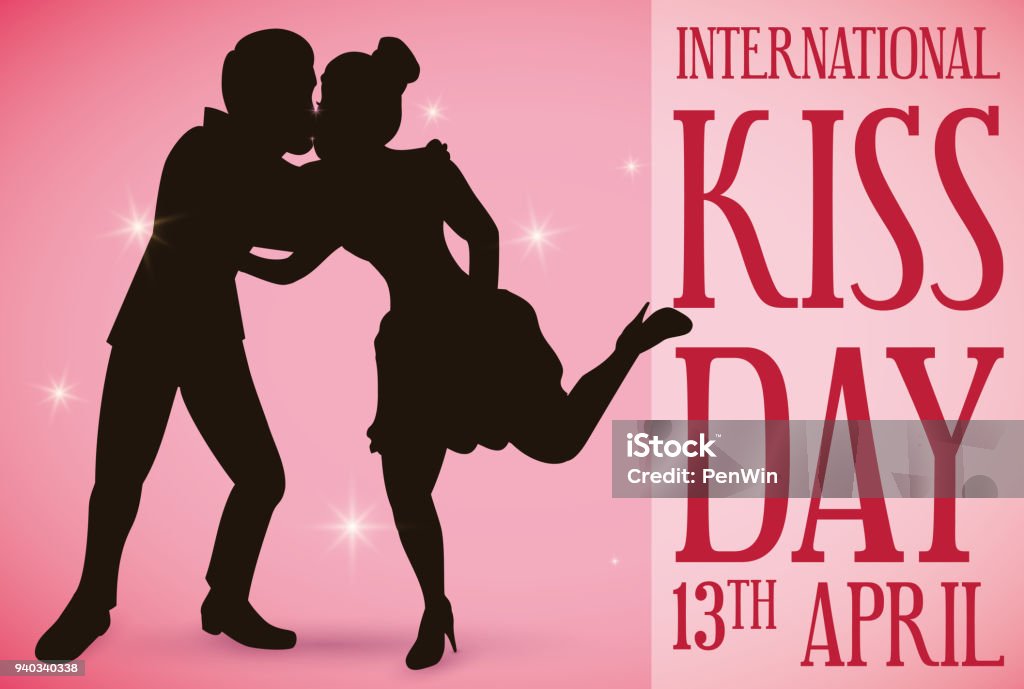 Happy Couple Siluet Kencan Di Hari Ciuman Internasional Ajaib Ilustrasi