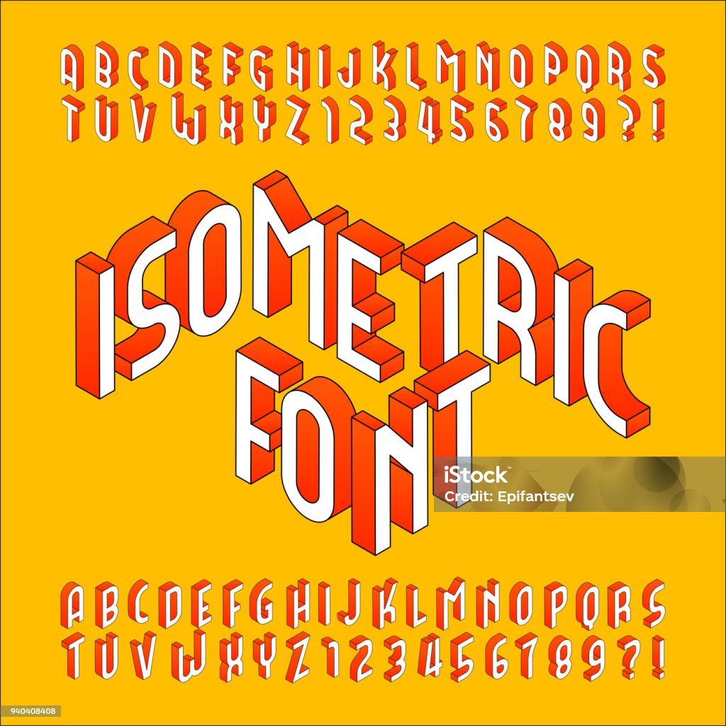 Font Alfabet Isometrik Efek 3d Menguraikan Huruf Angka Dan Simbol