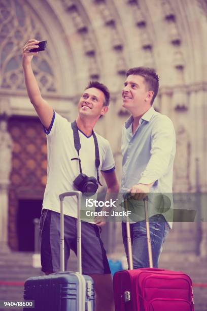 Two Guys Tourist With Baggage Taking Photo Stock Photo - Download Image ... Two Guys Tourist With Baggage Taking Photo Stock Photo - Download Image ...