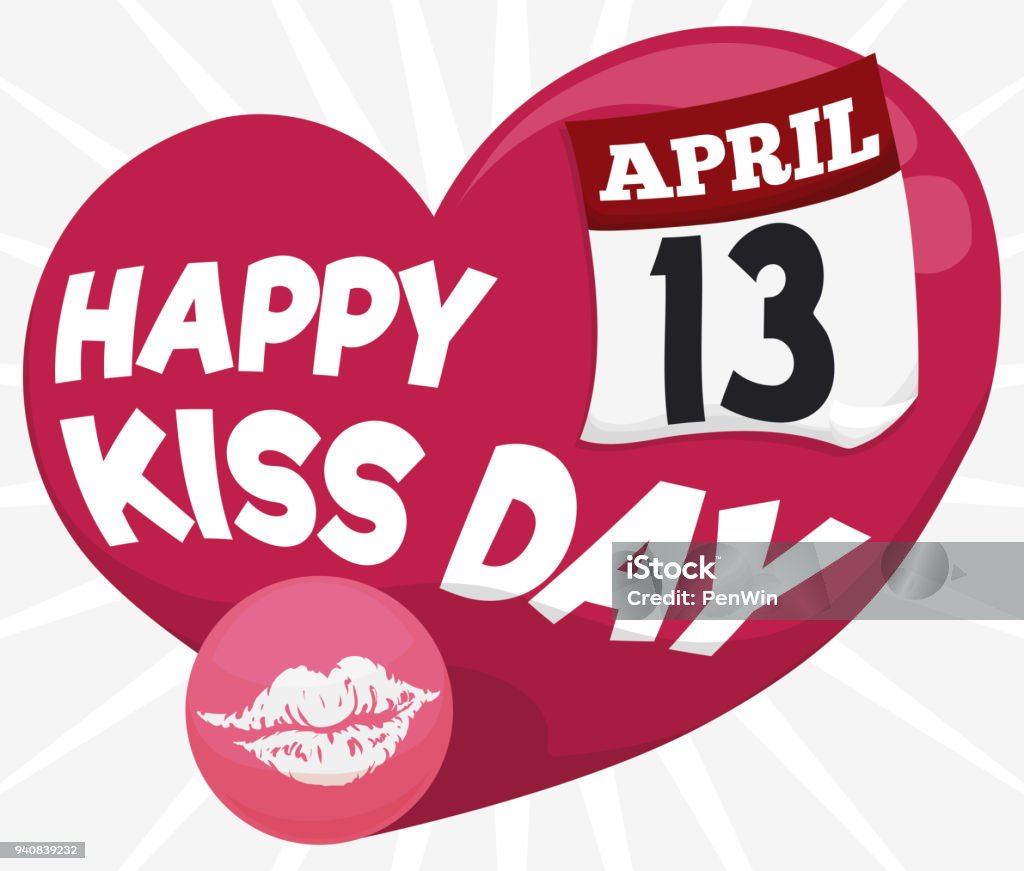 Hati Dengan Tanggal Pengingat Dan Tanda Bibir Untuk Hari Ciuman