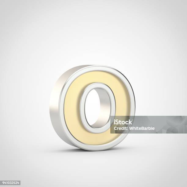 Gloosy 골든 흰색 배경에 고립은 윤곽선으로 문자 O 소문자 0명에 대한 스톡 사진 및 기타 이미지 0명 3차원 형태