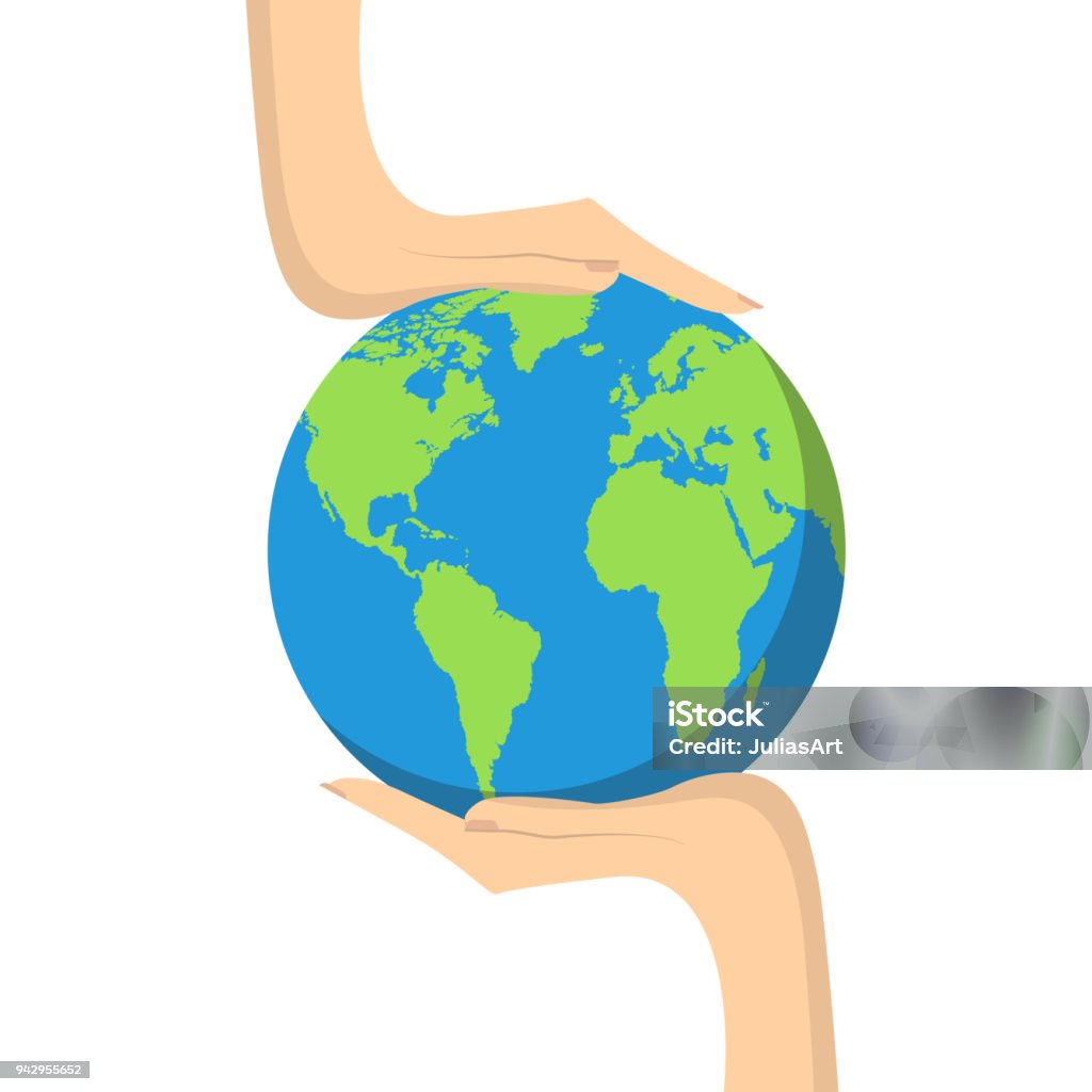 Hands Holding A Plant Save The Planet Concept Earth Protection Vector