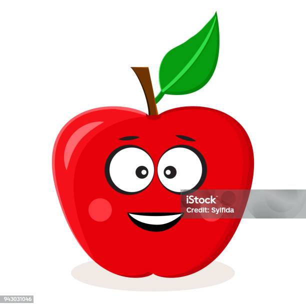Kartun Apel Merah Emotikon Buah Karakter Bergaya Ilustrasi Vektor