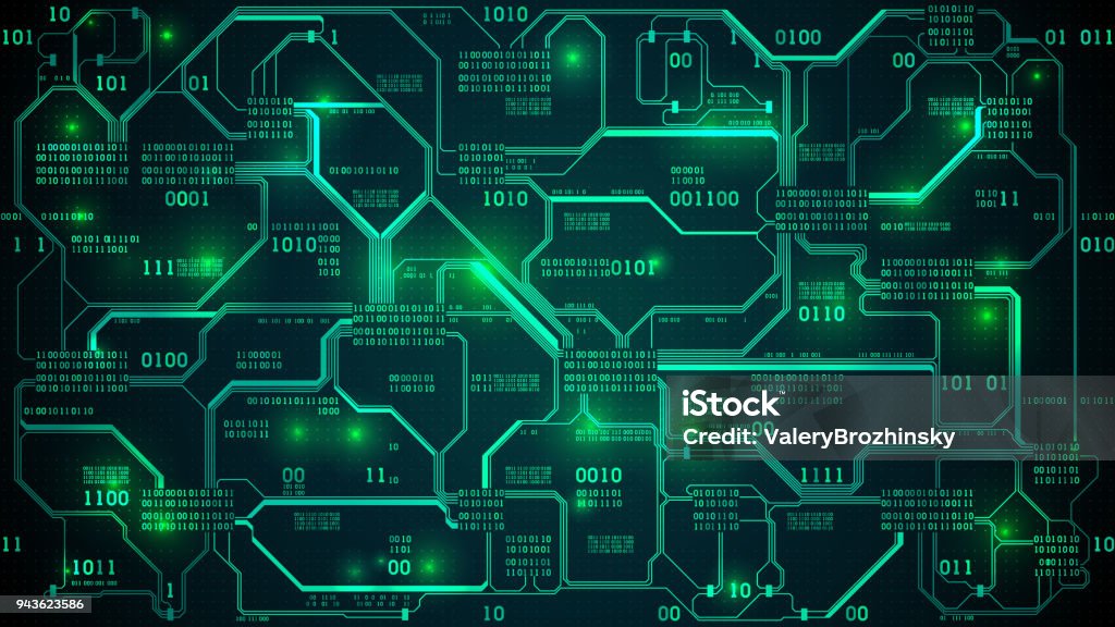 Abstract Futuristic Electronic Circuit Board With Binary Code Neural
