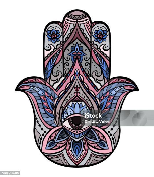 Boho 패턴 Hamsa의 컬러 일러스트입니다 부처 손입니다 손에 대한 스톡 벡터 아트 및 기타 이미지 손 부처 불교