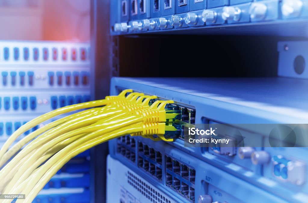 Information Technology Computer Network Telecommunication Ethernet Cables Connected To Switch