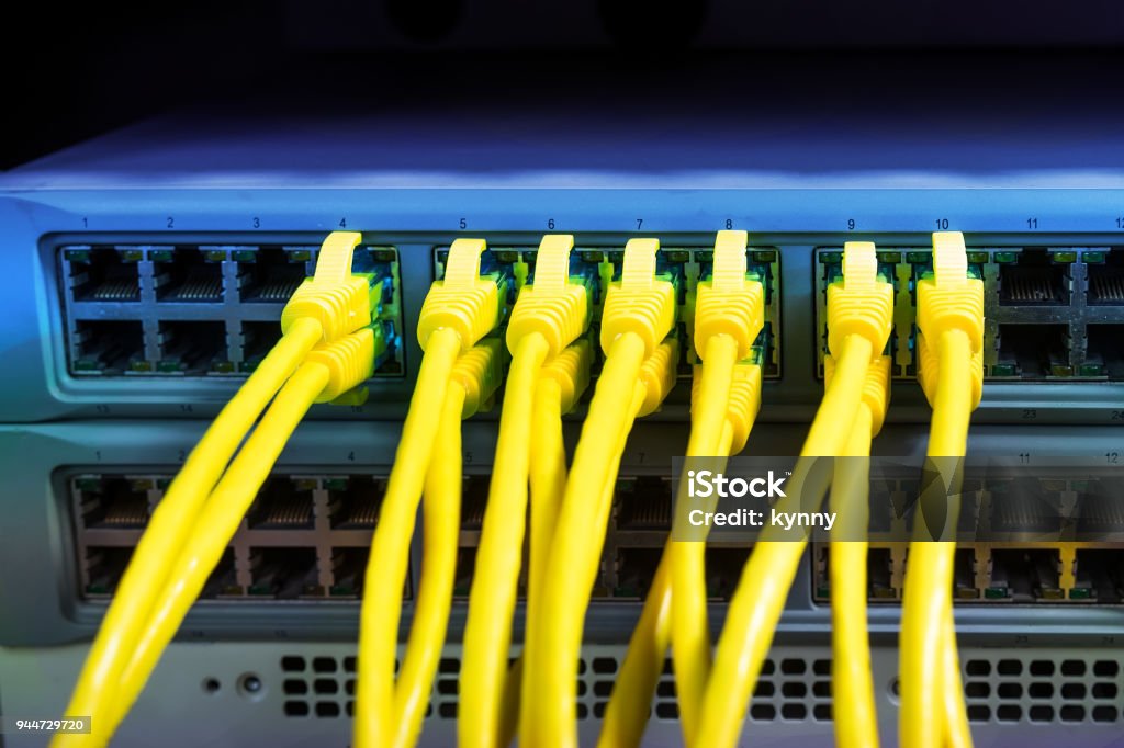 Information Technology Computer Network Telecommunication Ethernet Cables Connected To Switch