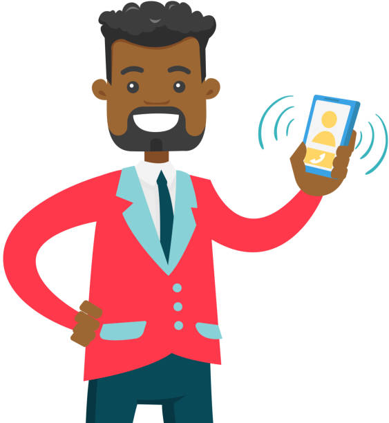 240 Black Young Man Holding Phone Stock Illustrations Royalty Free