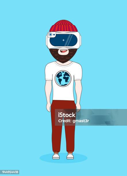3d 가상 현실 입고 Hipster 남자 안경 현대 Vr 기술 개념 남자에 대한 스톡 벡터 아트 및 기타 이미지 남자 패션