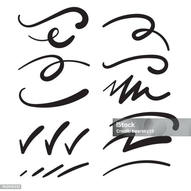 Swishes 스와시 Swoops Swooshes 낙서 및 Squiggles인쇄 술 강조 붓놀림에 대한 스톡 벡터 아트 및 기타