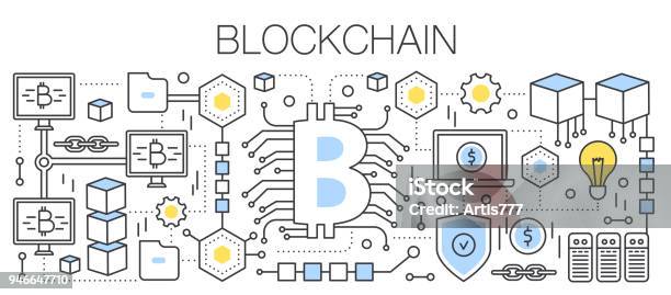 Bitcoin Cryptocurrency 및 Blockchain 기술입니다 Bitcoin 기호 글로벌 네트워크에 연결 플랫 라인