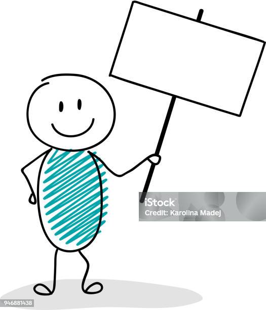 Drôle De Bande Dessinée Stickman Tenant Un Plateau Vide Pour Un Texte