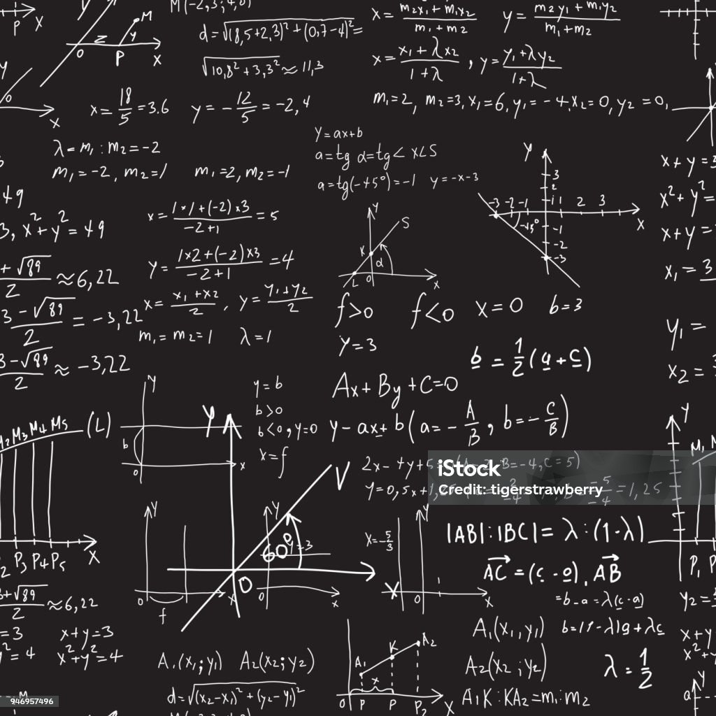 Mathematical Vector Seamless Pattern With Geometrical Plots Formulas And Calculations Endless