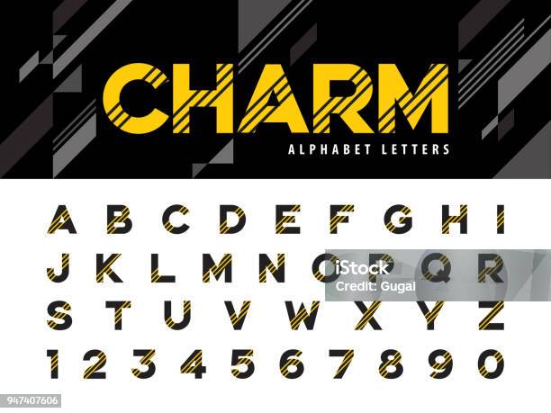 Vector Of Modern Alphabet Letters And Numbers Linear Stylized Rounded