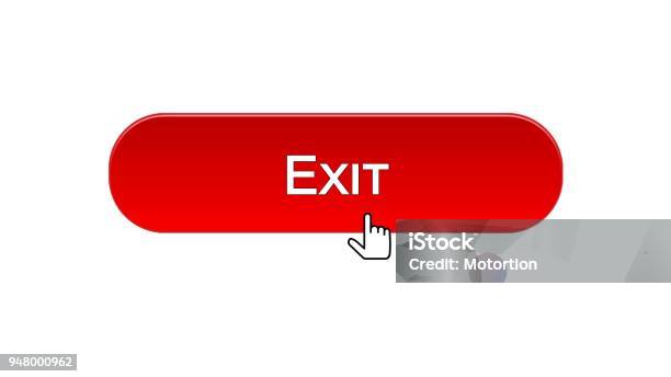 Exit Web Interface Button Clicked With Mouse Cursor Red Color Logout Stock Illustration
