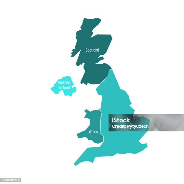 Carte De Royaumeuni Uk De Grandebretagne Et Dirlande Du Nord Divisé À Quatre Pays Angleterre