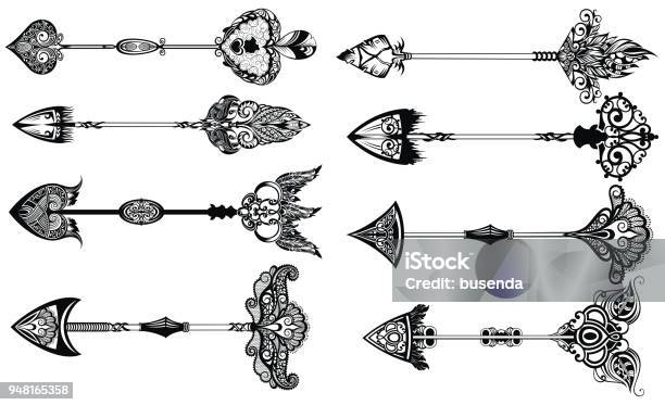 Boho 화살표의 집합 0명에 대한 스톡 벡터 아트 및 기타 이미지 0명 검은색 곡선 Istock