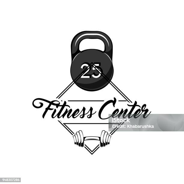 Kettlebell 바 벨 아이콘 피트 니스 센터 아이콘 레이블 엠 블 럼 디자인 템플릿입니다 스포츠 배지입니다 벡터 0명에