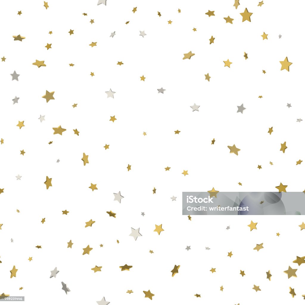 3d Gold Star Confetti Rain Festive Holiday Background Vector Golden