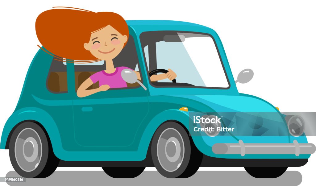 Ilustración de Chica Feliz Paseos En Coche Conducción Viaje Concepto De ... Ilustración de Chica Feliz Paseos En Coche Conducción Viaje Concepto De ...