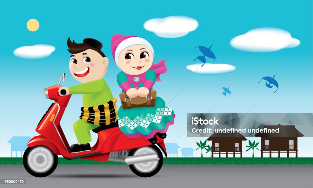 Sepasang Suami Istri Sedang Dalam Perjalanan Pulang Ke Kampung Halaman Siap Merayakan Festival