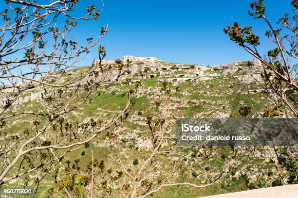Horizontal View Of The Sassi Of Matera On Blue Sky Background Stock