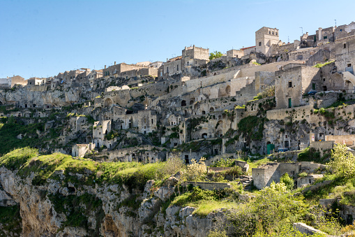 Horizontal View Of The Sassi Of Matera On Blue Sky Background Stock