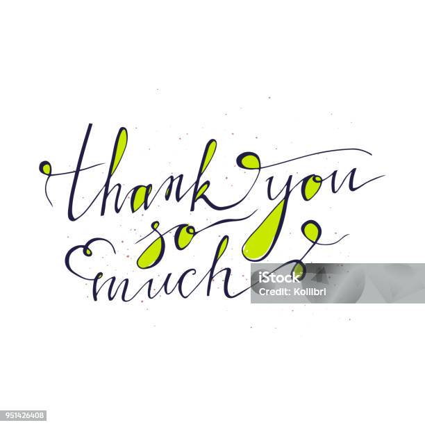 Thank You So Much Card Hand Drawn Greetings Lettering Design Isolated