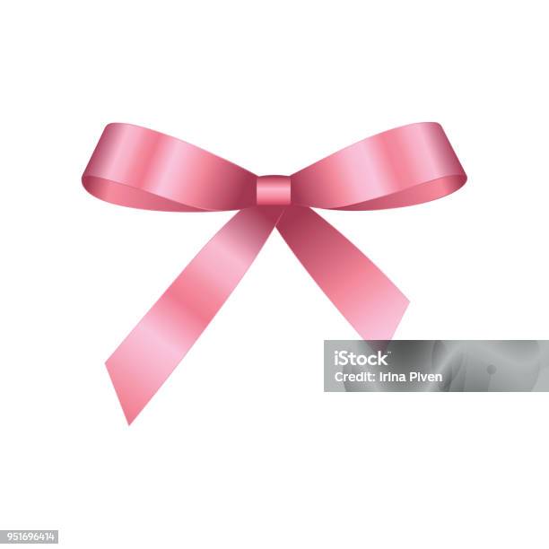 Vector Shiny Pink Satin T Bow Close Up Isolated On White Background