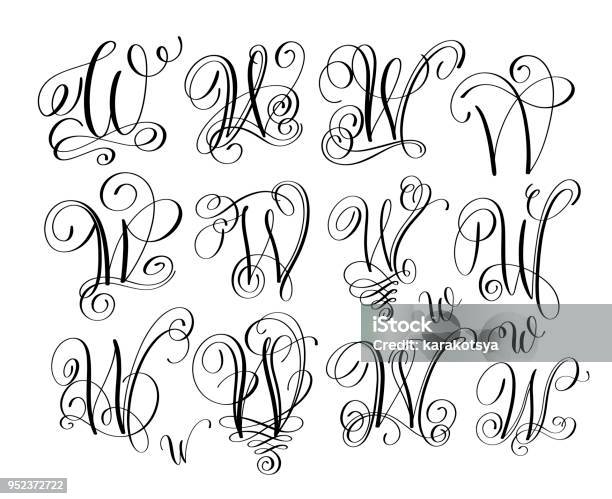Font Skrip Huruf Kaligrafi W Set Tulisan Tangan Ilustrasi Stok Unduh Gambar Sekarang Grafis