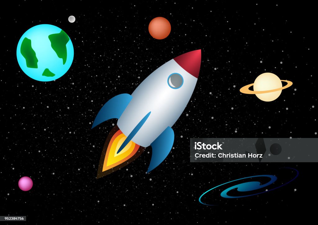 空間を飛んでいるロケット宇宙船のベクトル イラスト イノベーションのベクターアート素材や画像を多数ご用意 イノベーション