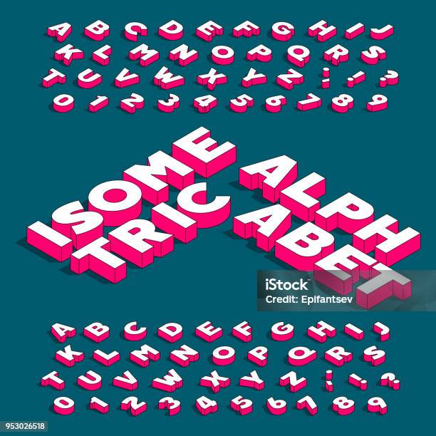 Font Alfabet Isometrik Efek Tiga Dimensi Huruf Tebal Dan Angka Dengan