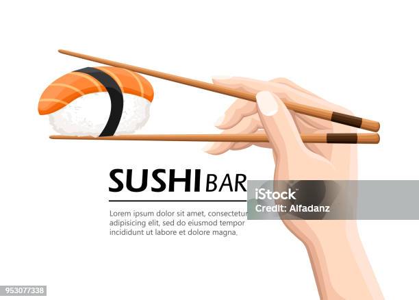 Sumpit Memegang Sushi Roll Konsep Camilan Susi Nutrisi Eksotis Restoran