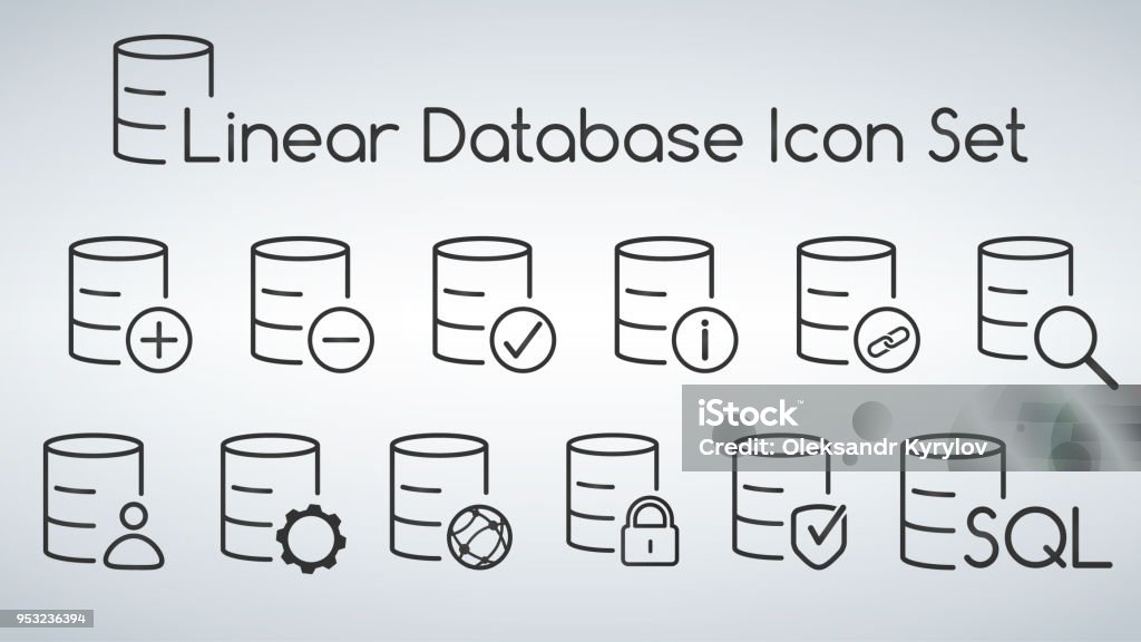 Linear Database Server Isolated Flat Web Mobile Icon Set Vector Illustration Isolated On Modern