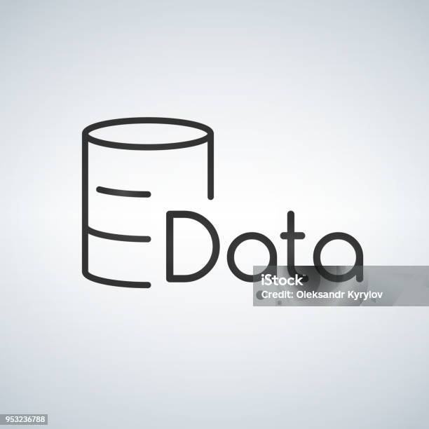 Linear Database Server Isolated Flat Web Mobile Icon With Data Word Vector Illustration Isolated