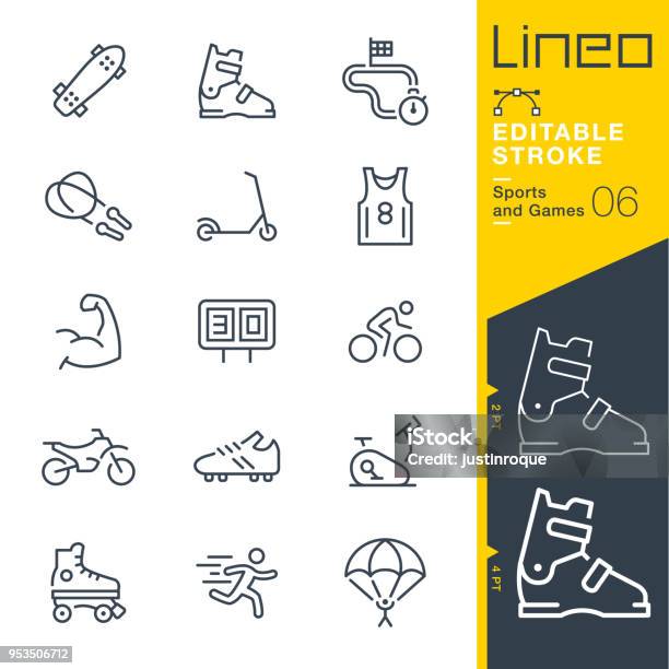 Lineo 편집 가능한 뇌졸중스포츠와 게임 라인 아이콘 아이콘에 대한 스톡 벡터 아트 및 기타 이미지 아이콘 킥보드